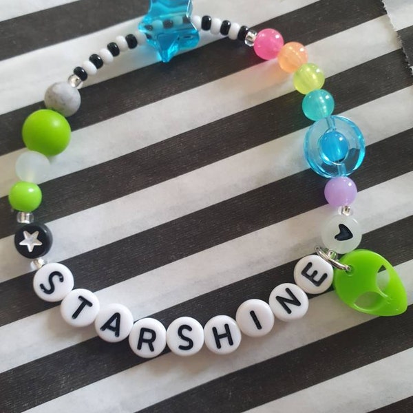 Alien Rainbow Bracelet. Elasticated With Sliding Star and Planet Beads ...