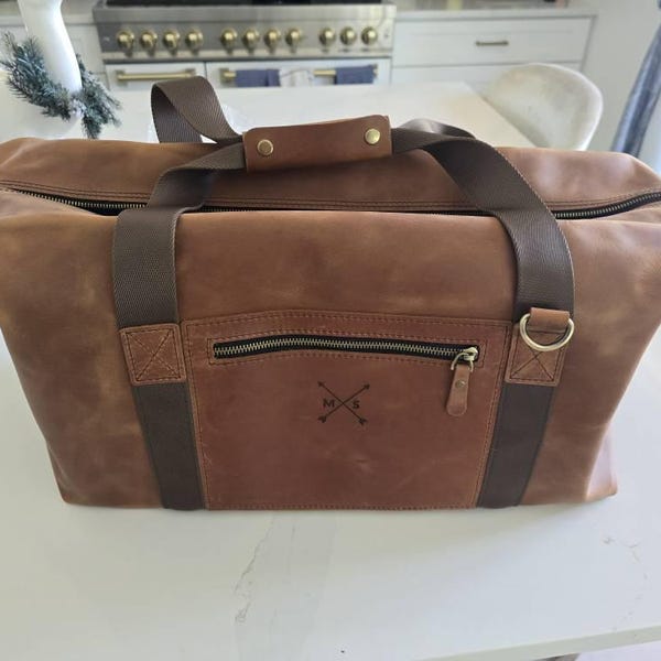 Personalized Fathers Day Gift, Brown Leather Duffle Bag for Dad ...