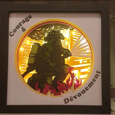 Firefighter Svg Light Box Fireman Shadow Box Firefighter 3D Paper Cut ...