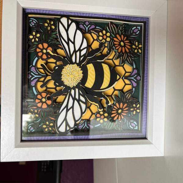 Bee Stained Glass Shadow Box Svg, Bee Shadow Box Svg, Flower Shadow Box Svg, 3d Layered Svg ...