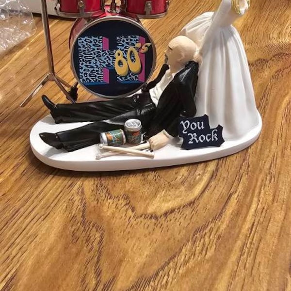 No More ROCKIN Red Drums Funny Wedding Cake Topper Rockstar Rocker ...