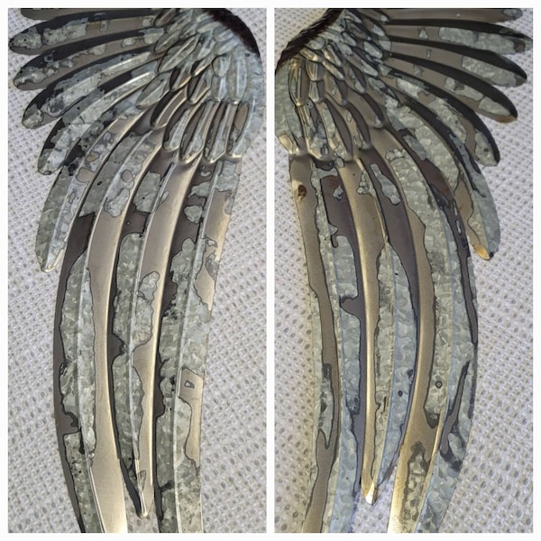Large 43” Set of Galvanized Metal Angel Wings Pair Rustic Hanging Wall ...