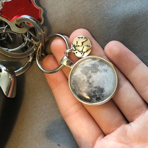Full Moon Keychain, Earth Keychain, Planet Keychain, Celestial Keychain ...