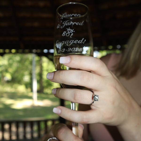 Just Engaged Personalized Champagne Glasses - Custom Engraved ...