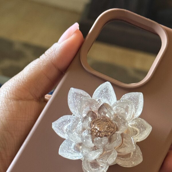 Resin Lotus Flower, Phone Accessories, Gold Phone Grip, Flower Phone ...