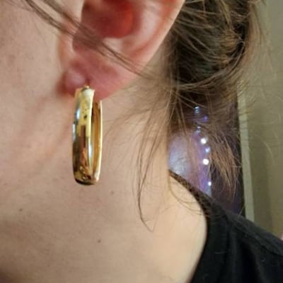 14k Yellow Gold Hoop Earrings Hollow Italian Gold Earrings Chunky Hoops ...