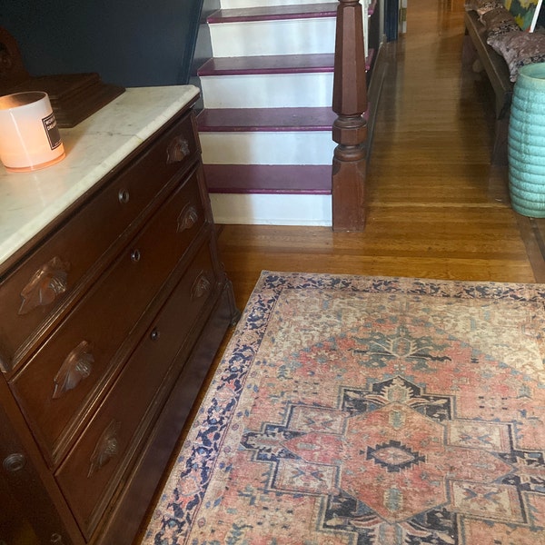 Pink Turkish Rug, Vintage Oushak Rug, 5x7 Rug, 4x6 Rug, Bohemian Decor ...