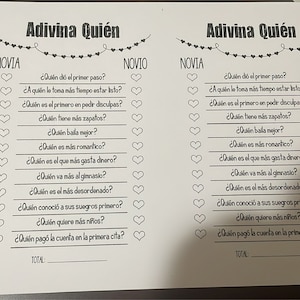 SPANISH Bridal Shower Games, Guess Who Game in Spanish, Adivina Quien ...