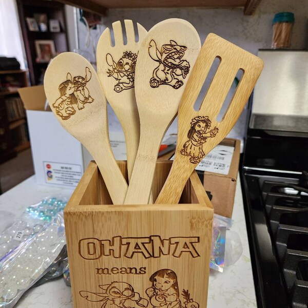 Lilo & Stitch Inspired Engraved Bamboo Utensil Set - Etsy