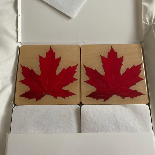 Fallen Maple Leaf Wood Inlay Coasters - Etsy