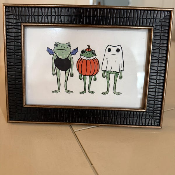 Halloween Frogs Framed Print - Spooky Cute Toad and Frog in Pumpkin ...