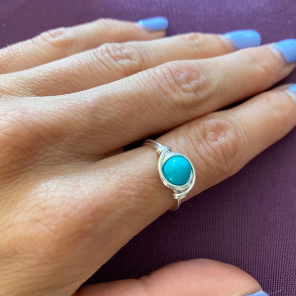 Sterling Silver Filled Gemstone Bead Ring. Wire Wrapped Bead Ring ...
