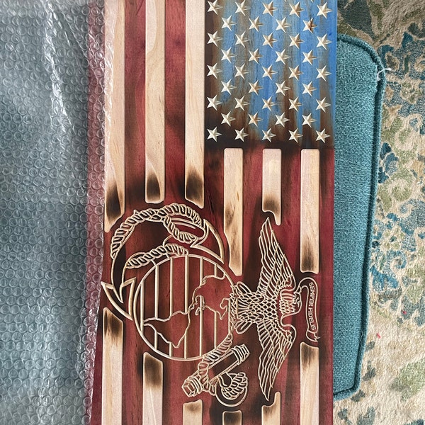 Custom Rustic Wooden U.S. Marine Corps EGA Wooden Flag: Rustic American ...