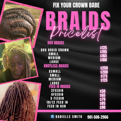 Braids Price List Flyer Templates Beauty Salon Hair Stylist Pricing DIY ...