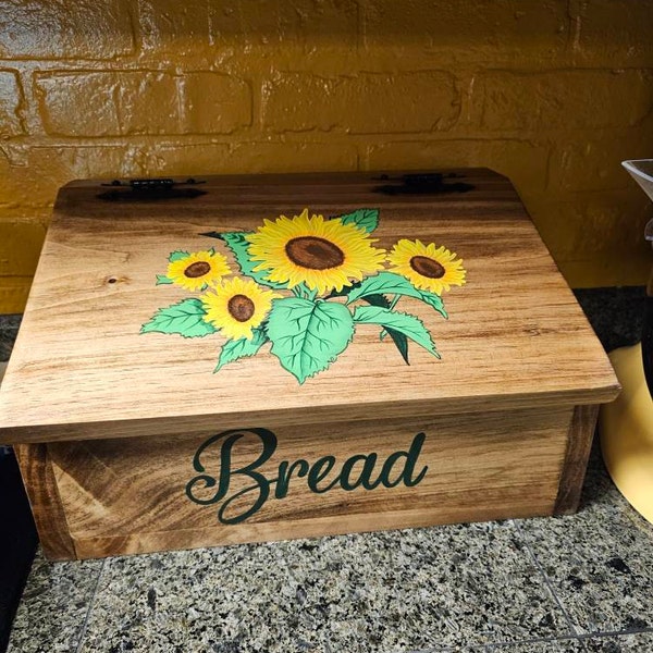 Bread Box Wooden Bread Box Kitchen Bread Box Sunflower Decor Farmhouse ...