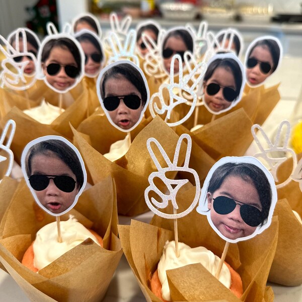 Two Cool Party Cupcake Toppers | Cupcake Toppers | Photo Head | First ...