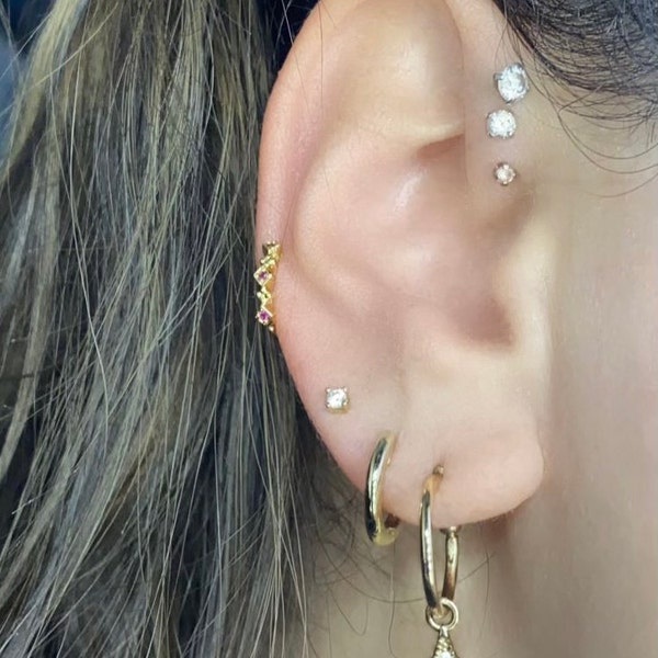 20G Floral Ruby Bendable Hoop Cartilage, Gold Helix Hoop Earring, Hoop ...