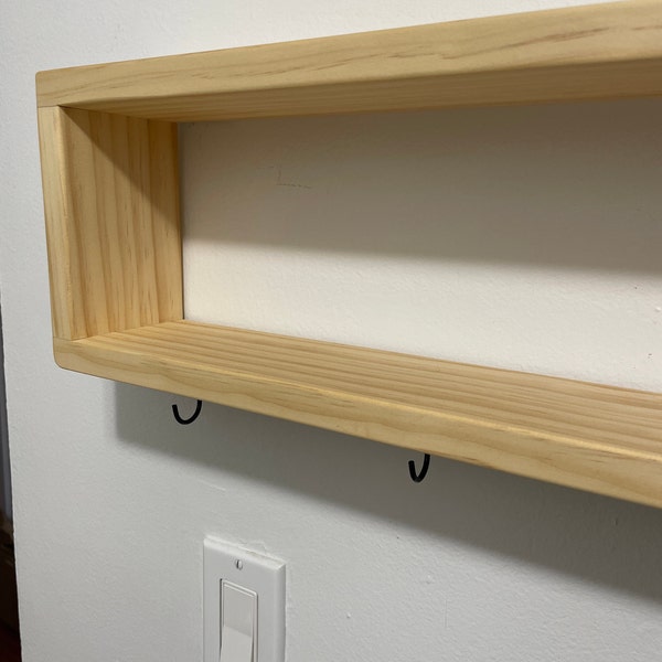 Floating Wood Box Coffee Shelf With Hooks - Etsy