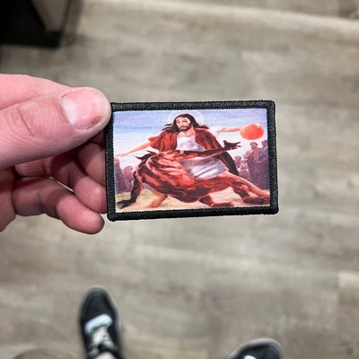 Jesus Crossing the Devil Meme Morale Patch Hook and Loop Backing for ...