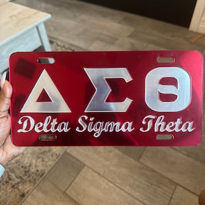 DST Delta Sigma Theta Script License Plate Silver Background Red ...