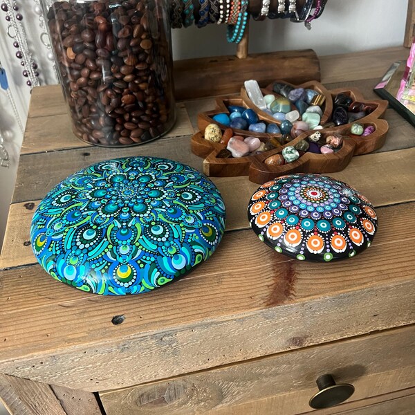 Hand Painted Polka Dot Stone - Unique - Painted Stones - Decorative ...