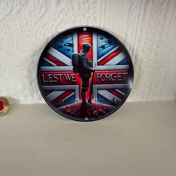 Lest We Forget Sign Red Poppy Day Plaque British Military Soldier ...
