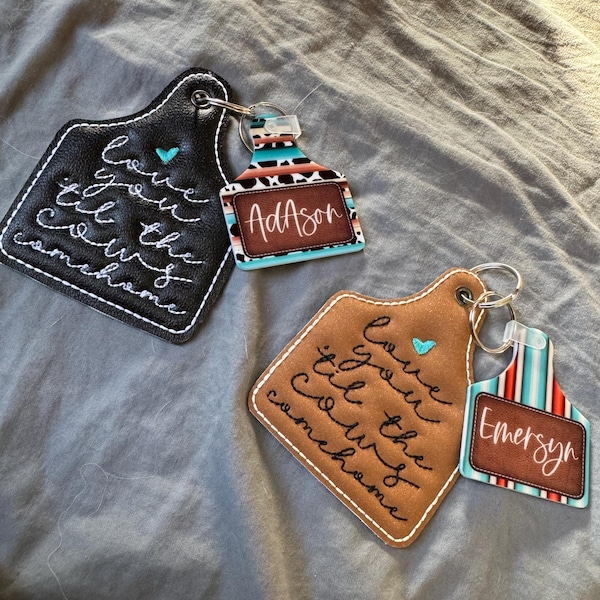 Western Cow Tag / Ear Tag Keychain - Etsy