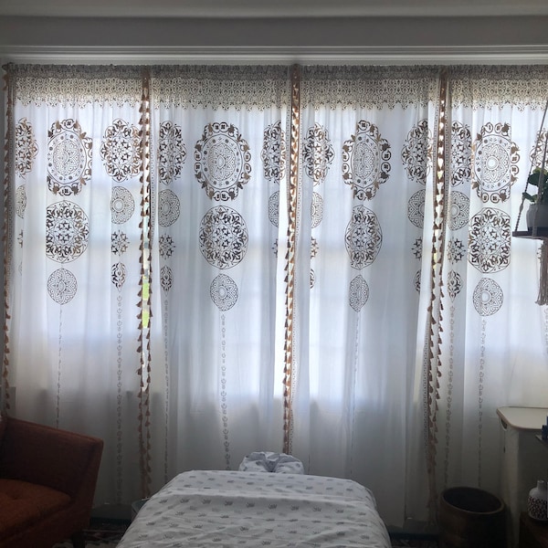 Gold Mandala Medallion Moroccan Window Curtains Tapestry Indian Drape ...