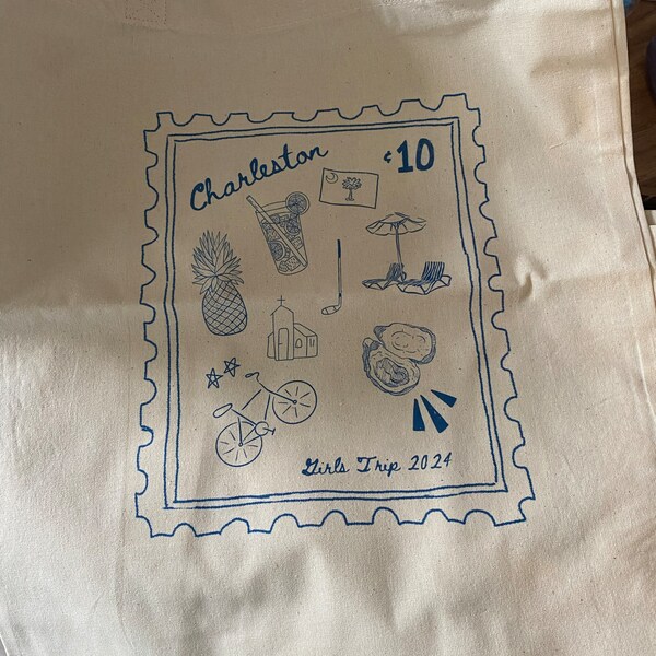 Charleston Stamp Bachelorette Tote: Coastal Stamp Design Party Favor - Etsy