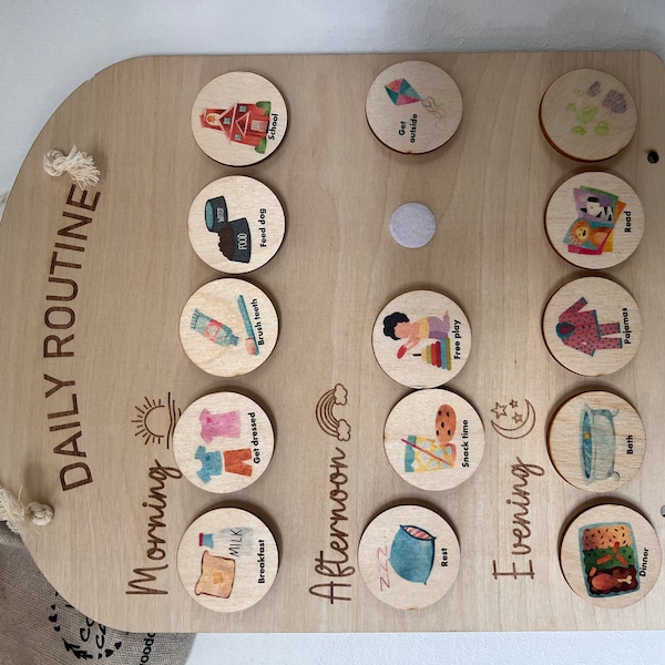 Personalized Wooden Daily Routine Chart, Visual Schedule, Kids Chore ...