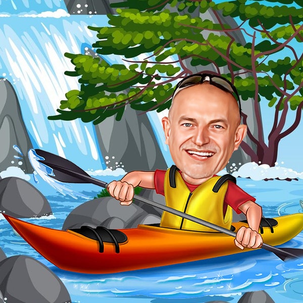 Personalized Rafting, Cano Caricature Drawing, Cartoon From Photo ...