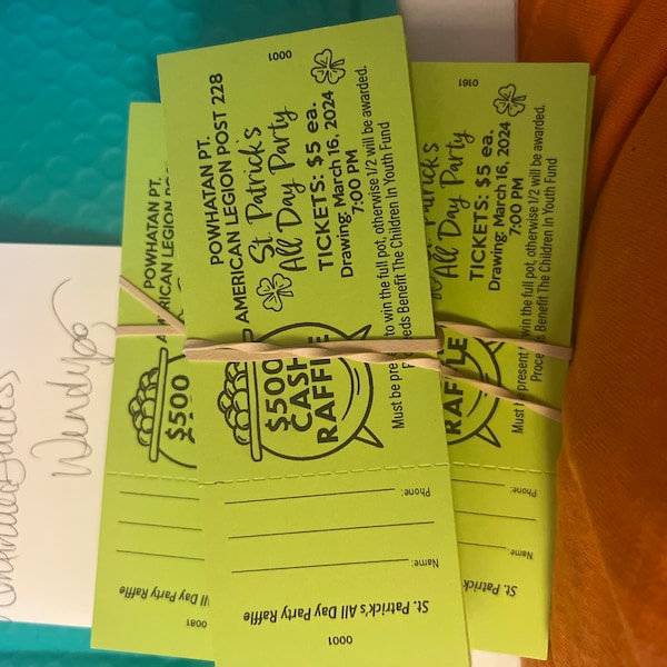 CUSTOM 2-part Standard Raffle Tickets; Numbered Both Sides - Black Ink ...