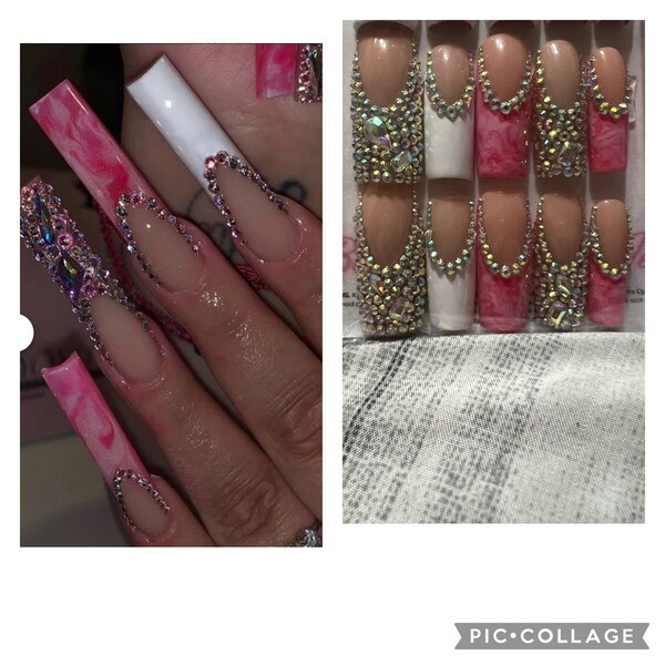 ONYX 3xl Square Press Ons XXL Square Nails 3D Press on Nails French Tip ...