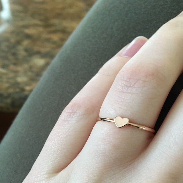 Tiny Solid Gold Heart Ring, Love Ring, 9K 14K 18K Gold Ring, Yellow ...