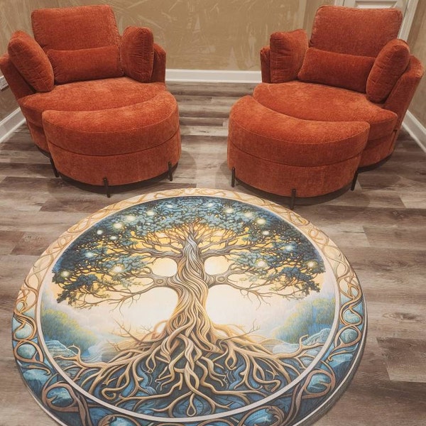 Celtic Tree of Life Chenille Large Round Area Rug, Nature Mandala ...