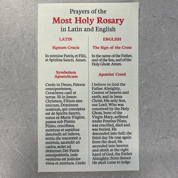 Latin English Rosary Prayers Holy Cards - Pack of 5/10/25/50/100 ...