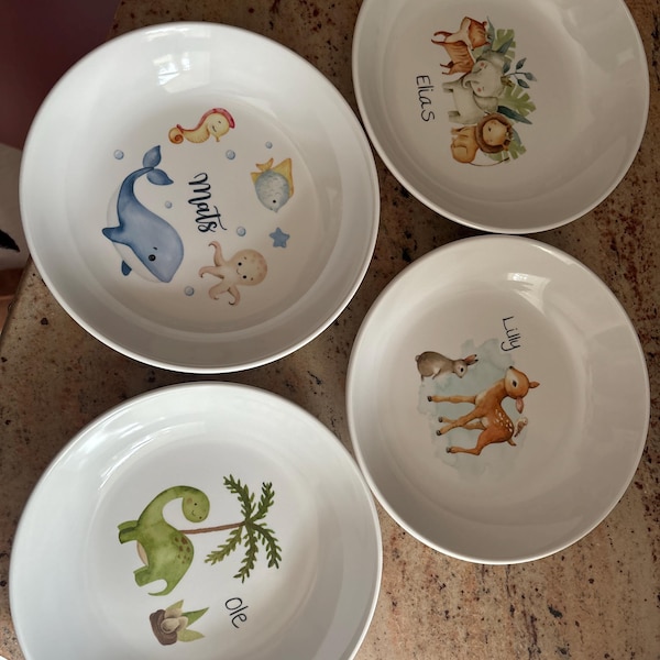 Kindergeschirr, personalisiert, Dschungeltiere, Kinderteller mit Namen, Taufgeschenk, Geschenk ...
