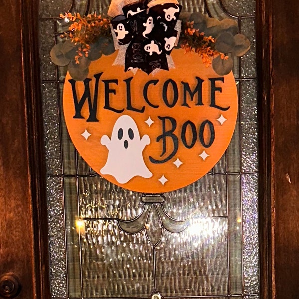 Welcome Boo Door Hanger Halloween Door Sign Halloween Front Door Decor ...