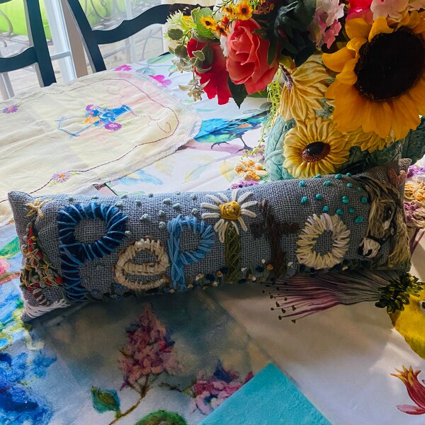 Personalized Name Freehand Bohemian Embroidered Pillow Made to Order up ...