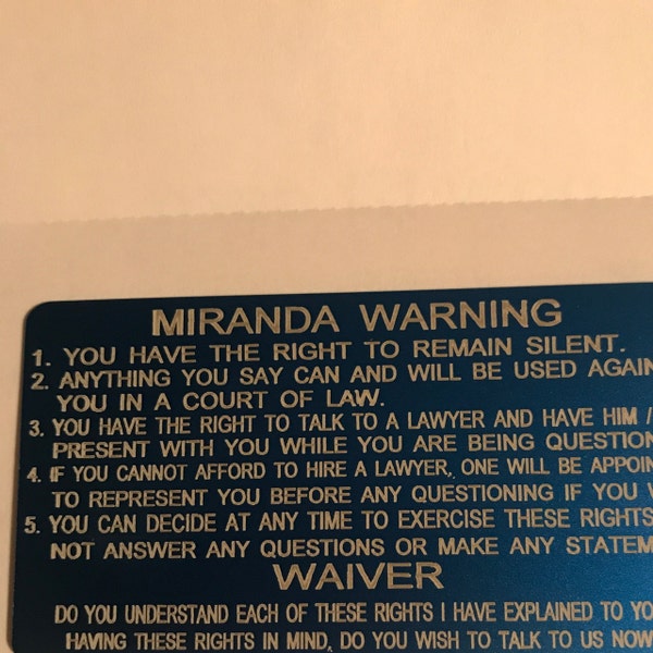 Blue Metal Miranda Card, Laser Engraved, Business Card Size - Etsy