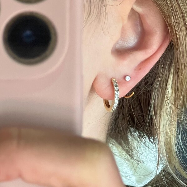 Dainty SPARKLE Hug Hoops • 20 Gauge • Thin CZ Hoops • Open Skinny Hoop ...