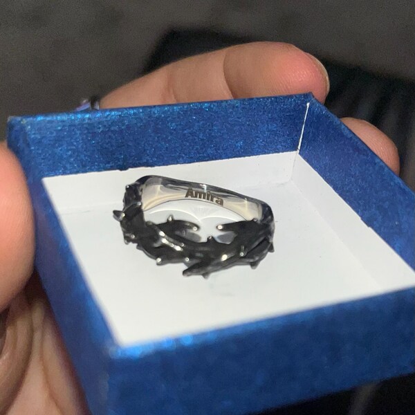 Gothic Runes Viking Engraved Ring, Dimple Encaved Pattern Ring, Black ...