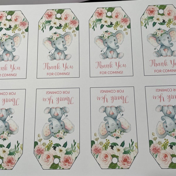 Elephant Baby Shower Thank You Tags Favor Tags Gift Tags Pink Elephant ...