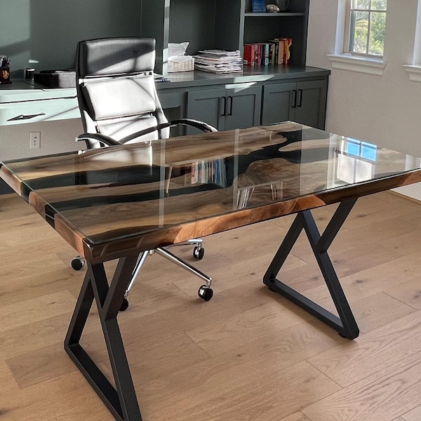Custom Epoxy Resin Handmade Table, Solid Walnut Wood Dining Table ...