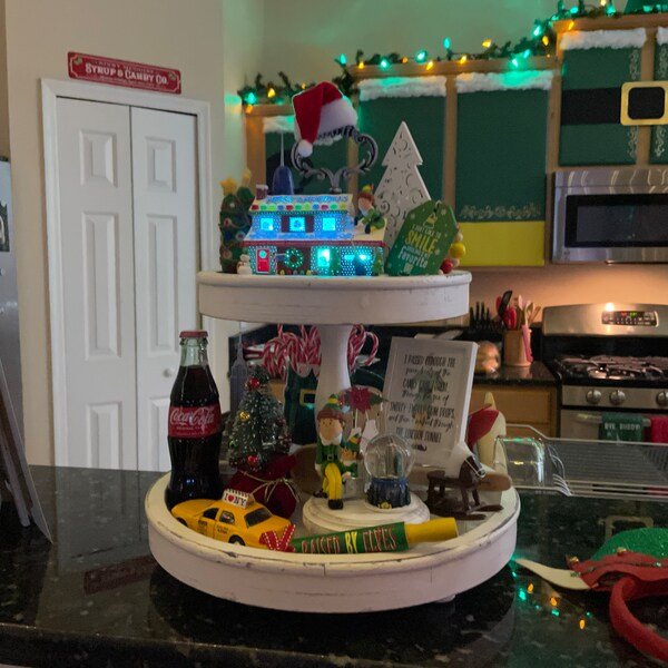 Elf Christmas Tiered Tray Decor Collection, Elf Hat Wood Bead Garland ...