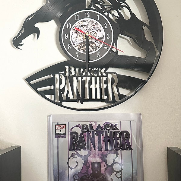 Black Panther Vinyl Record Handmade Wall Clock, Superhero Wall Art ...
