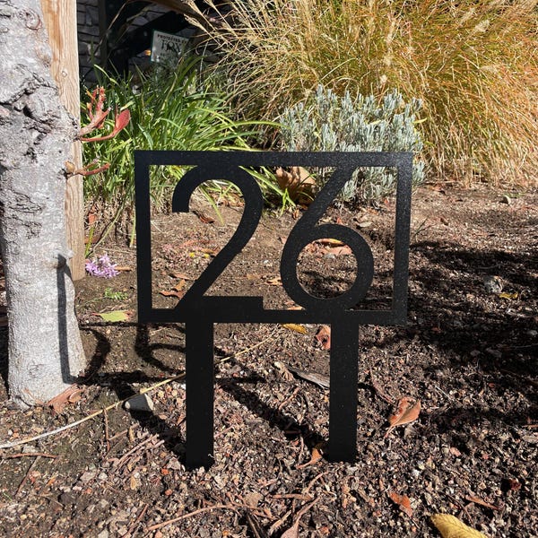 Modern Metal House Number Sign With Stakes | Modern Deco Font Address ...