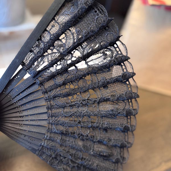 Black Lace Fan Wedding, 9" Hand Fan, Victorian Lace Fan for Wedding ...