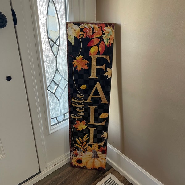 Hello Fall Porch Sign - Front Porch Fall Welcome Sign With Vintage ...