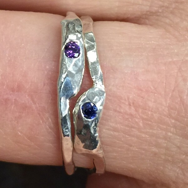 Set of 2 Freeform Rings, Hammered Ring, Freeform Stone Ring, Freeform ...